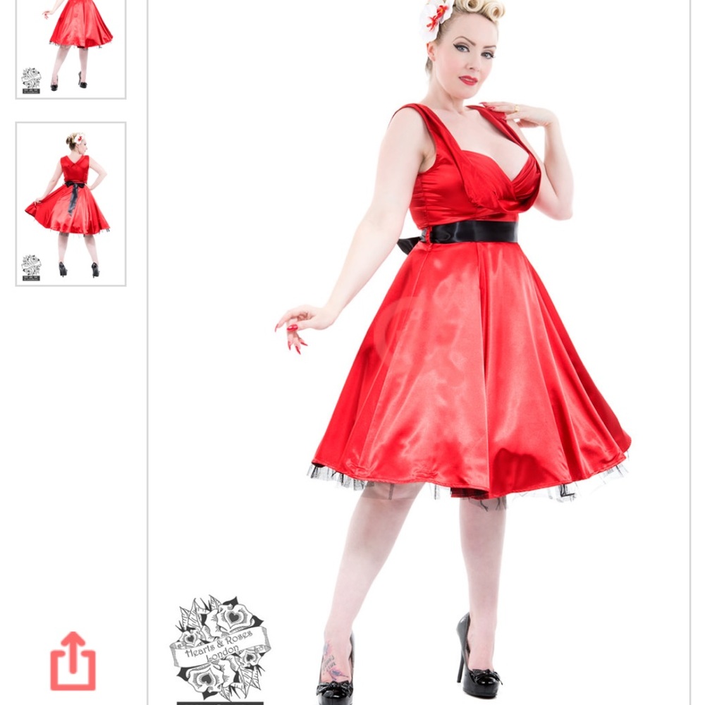 Red Satin Pinup Swing Dress - Gem